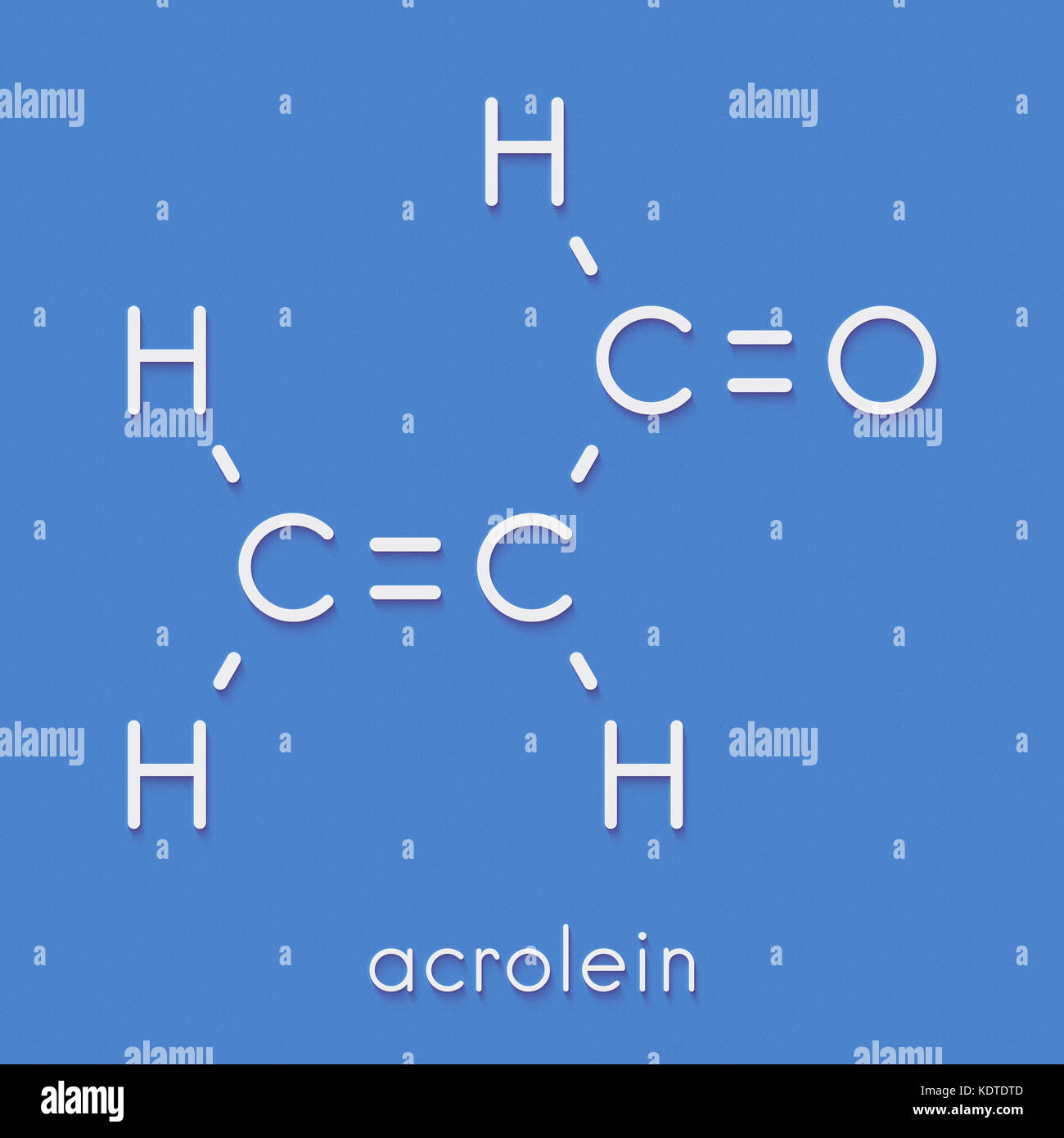 Acrolein (propenal) molecule. Toxic molecule that is formed when fat or ...