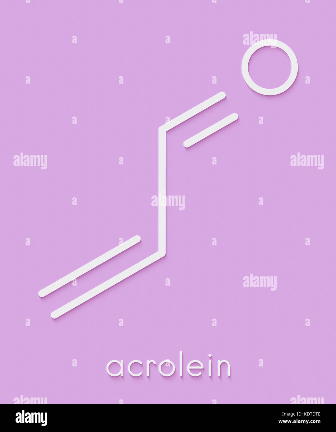 Acrolein (propenal) molecule. Toxic molecule that is formed when fat or ...