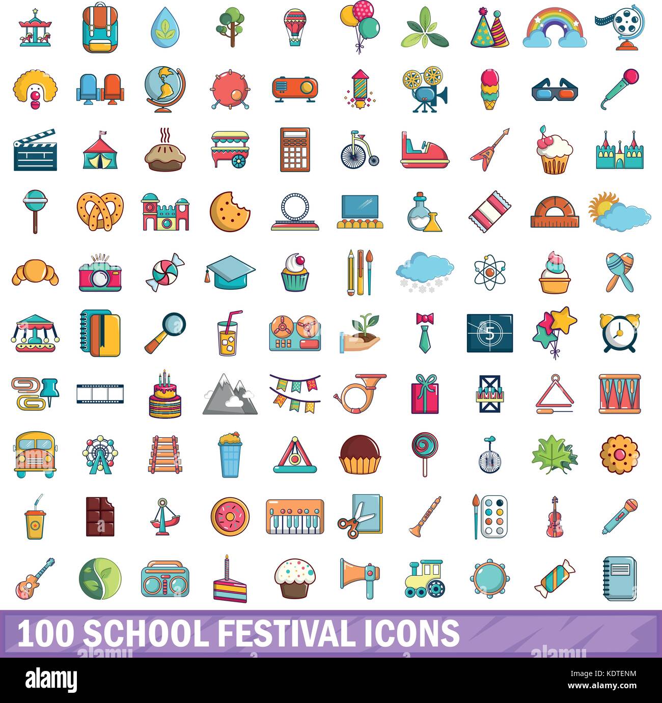 100 school festival icons set, cartoon style Stock Vector Image & Art ...