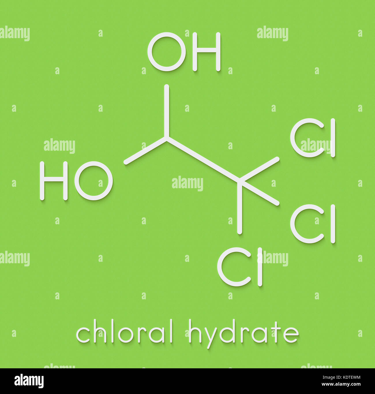 Chloral hydrate sedative and hypnotic drug molecule. Skeletal formula ...
