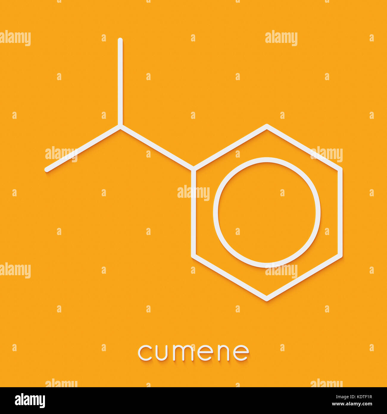 Cumene (isopropylbenzene) aromatic hydrocarbon molecule. Skeletal ...