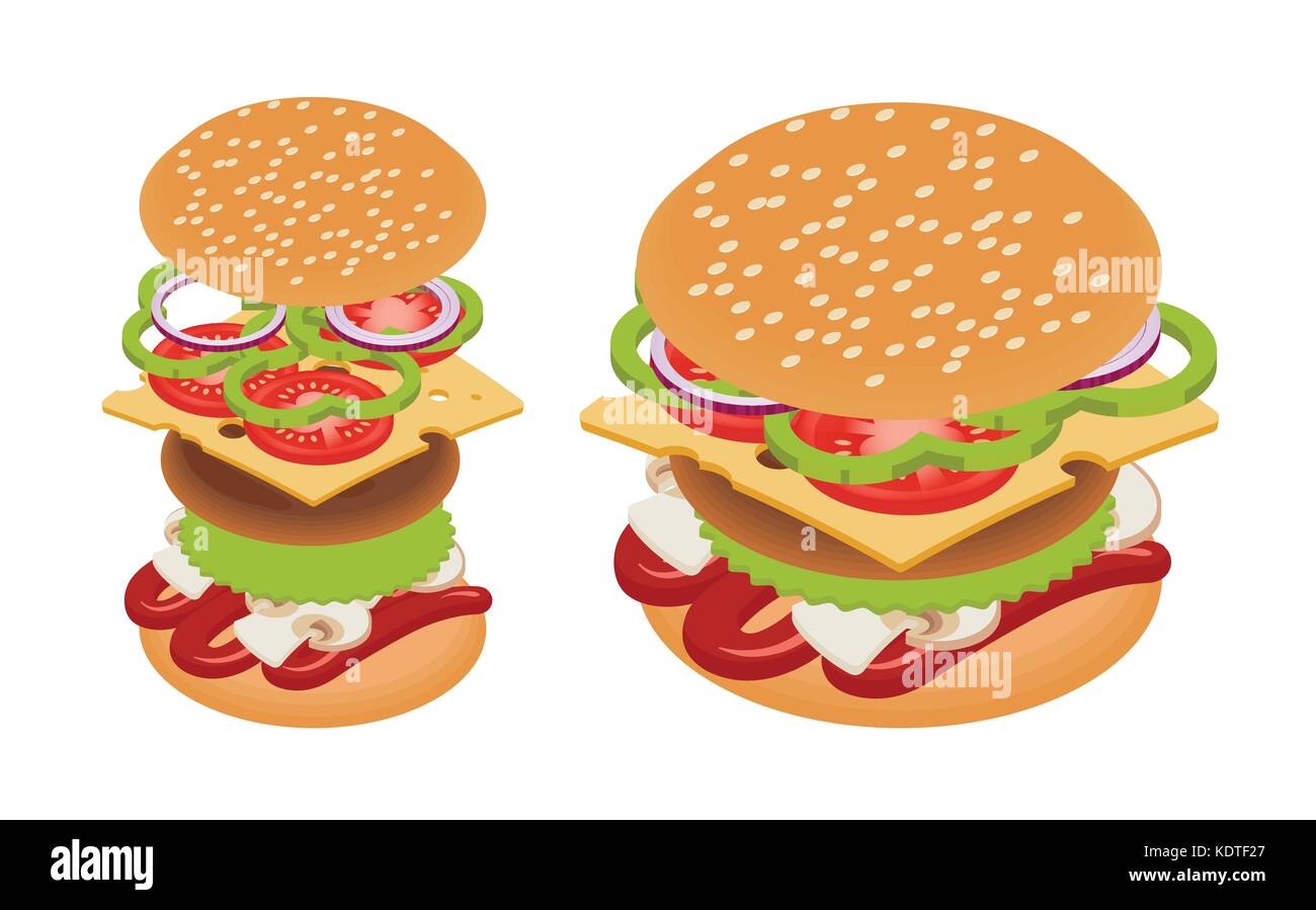 Beef burger cheese vegetables Stock Vector Images - Alamy