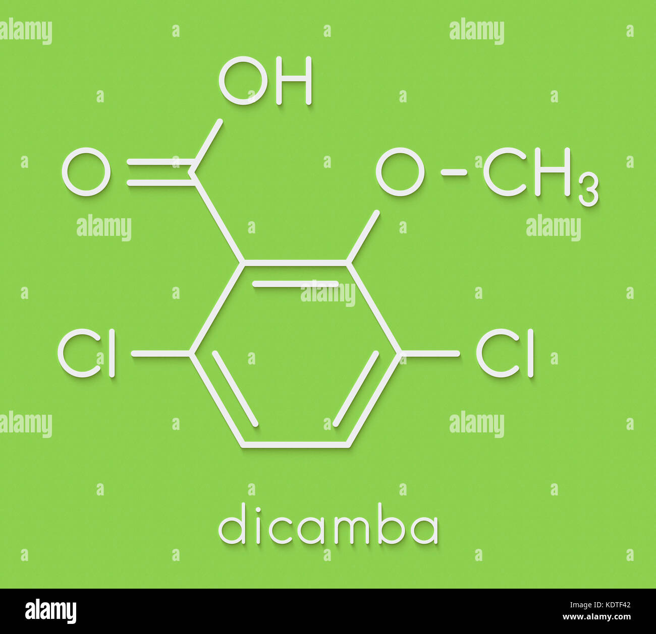 Dicamba herbicide molecule. Used in weed control. Skeletal formula ...