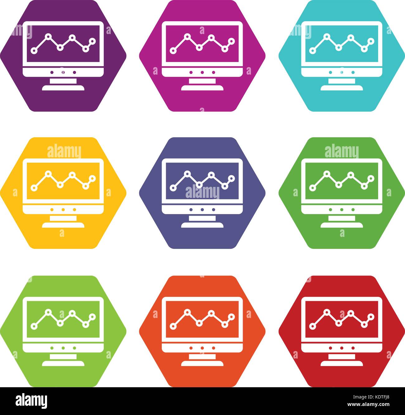 Graph in computer screen icon set color hexahedron Stock Vector Image ...