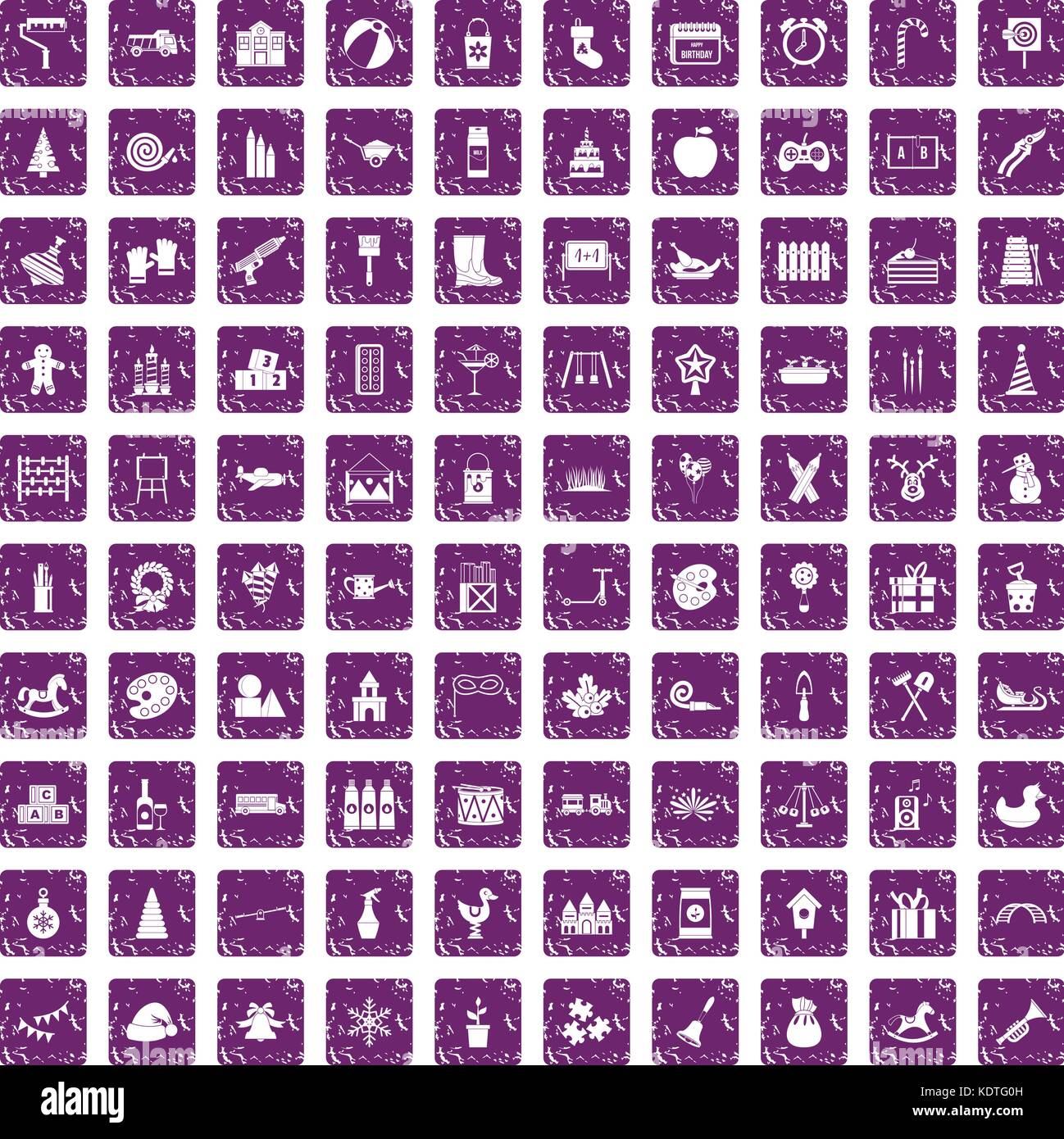 100 preschool education icons set grunge purple Stock Vector Image ...