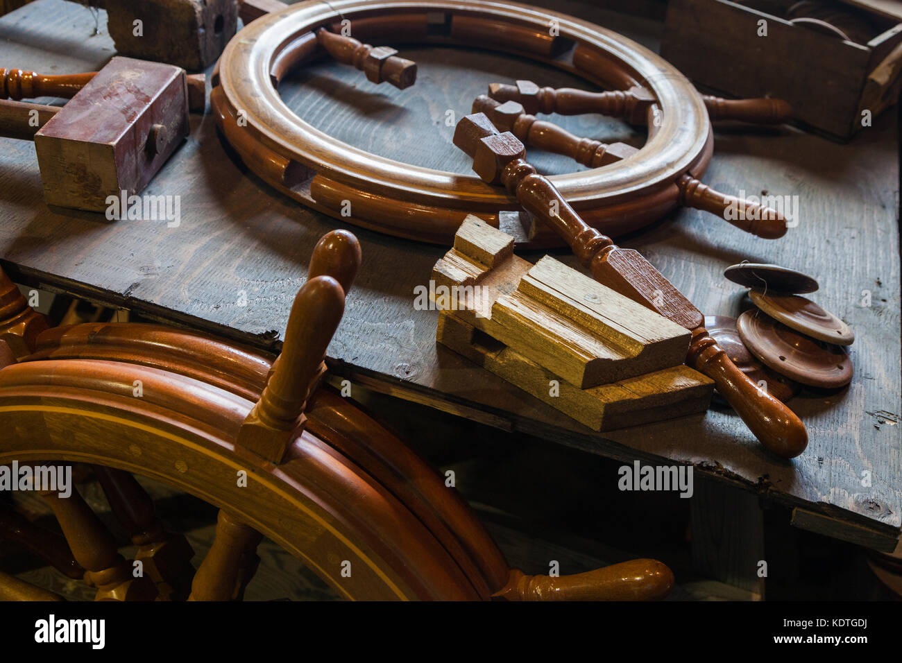 Component parts of a ship's wheel during construction Stock Photo - Alamy