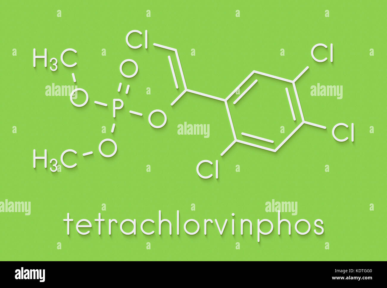 Tetrachlorvinphos organophosphate insecticide molecule. Skeletal ...