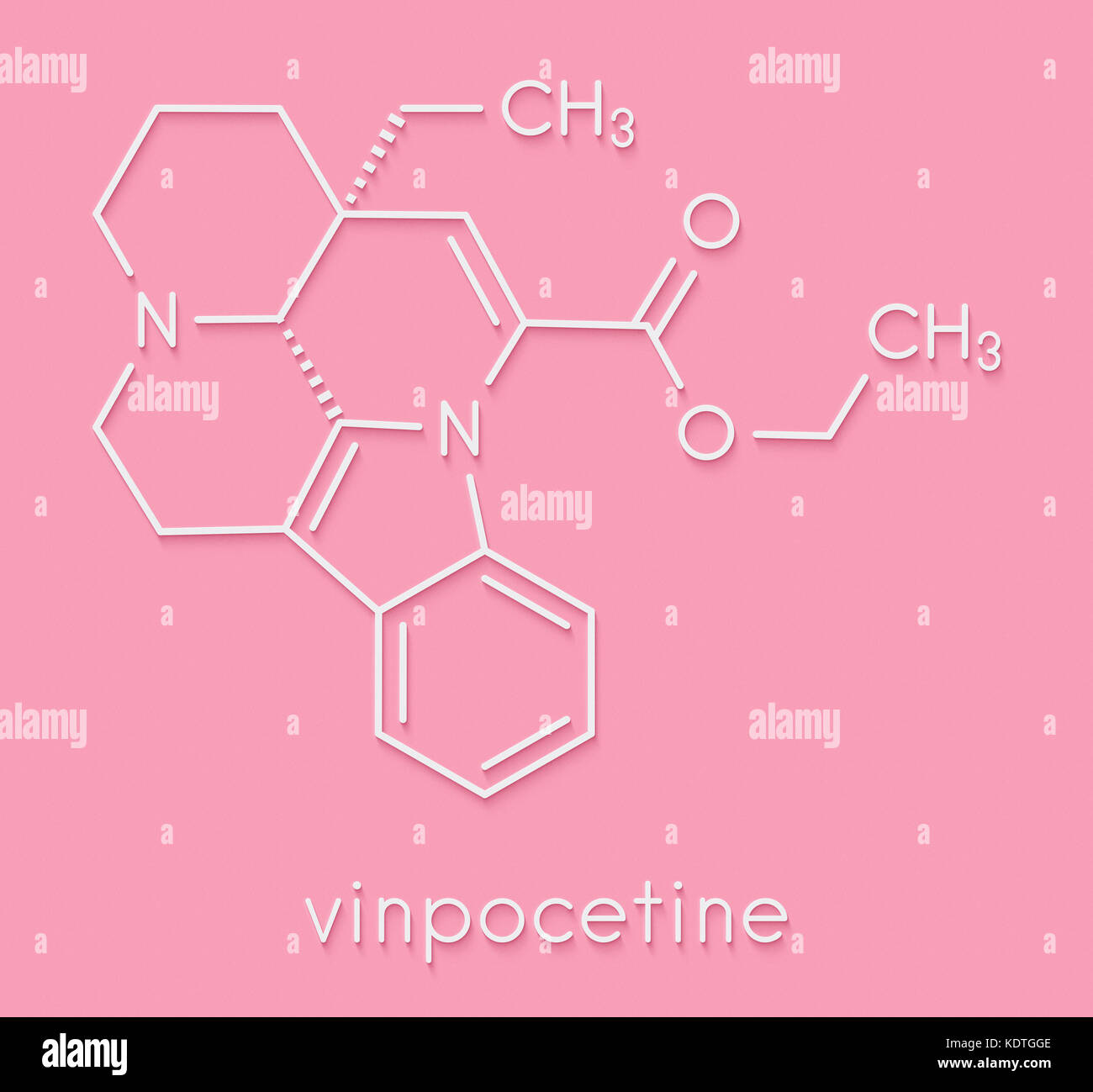 Vinpocetine molecule. Semisynthetic vinca alkaloid derivative, used as ...