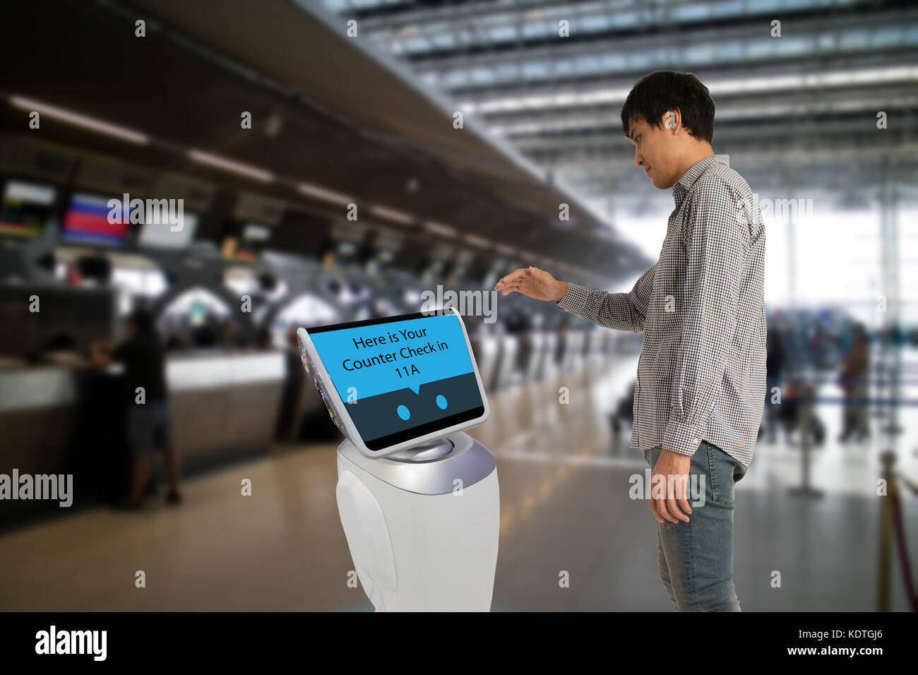 Smart robotic technology concept, The passenger follow a service robot ...