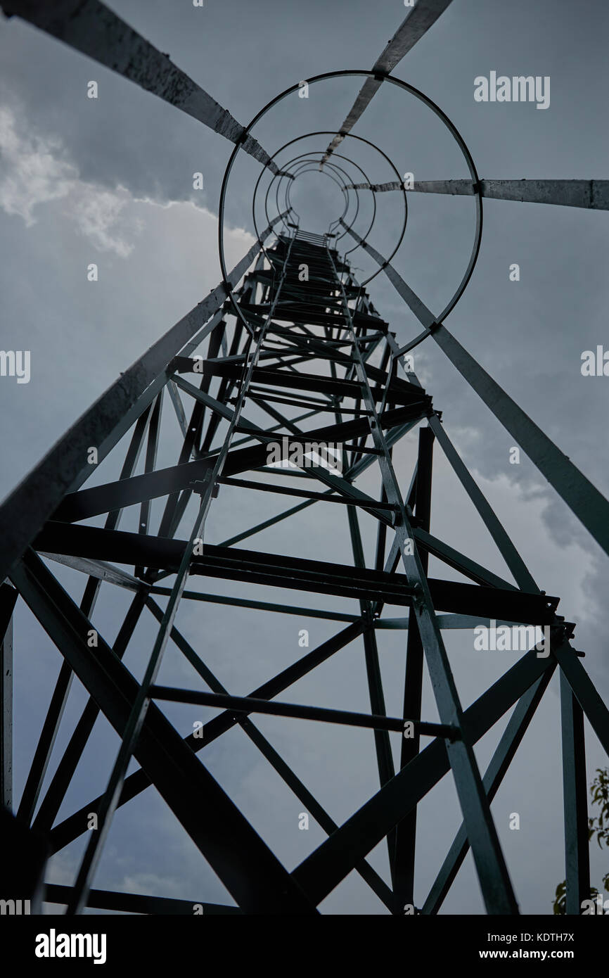 Iron structure watch tower isolated on blue background, image from ant ...