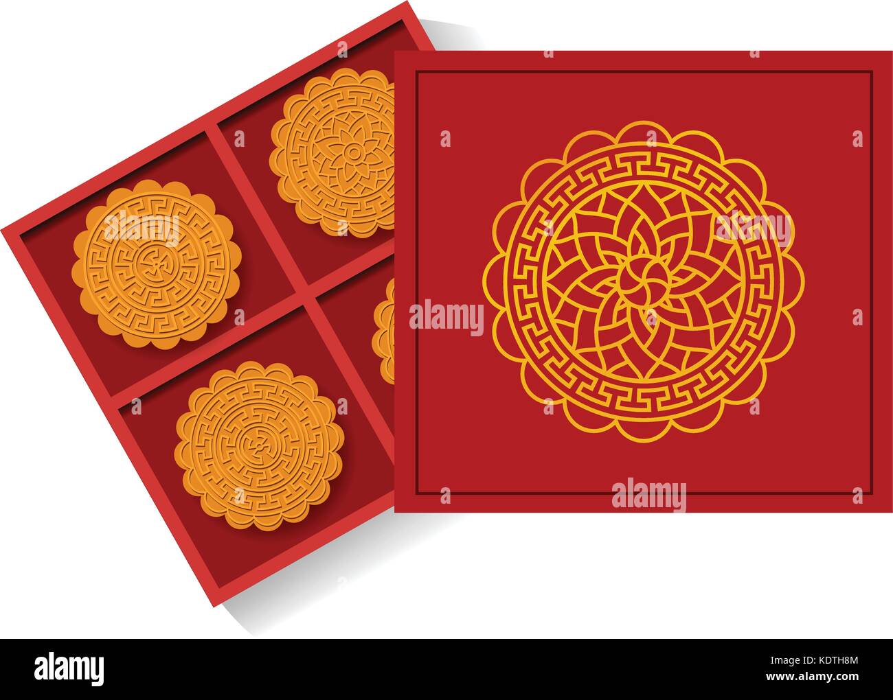 Chinese moon cake in opened gift box, top view, vector design Stock ...