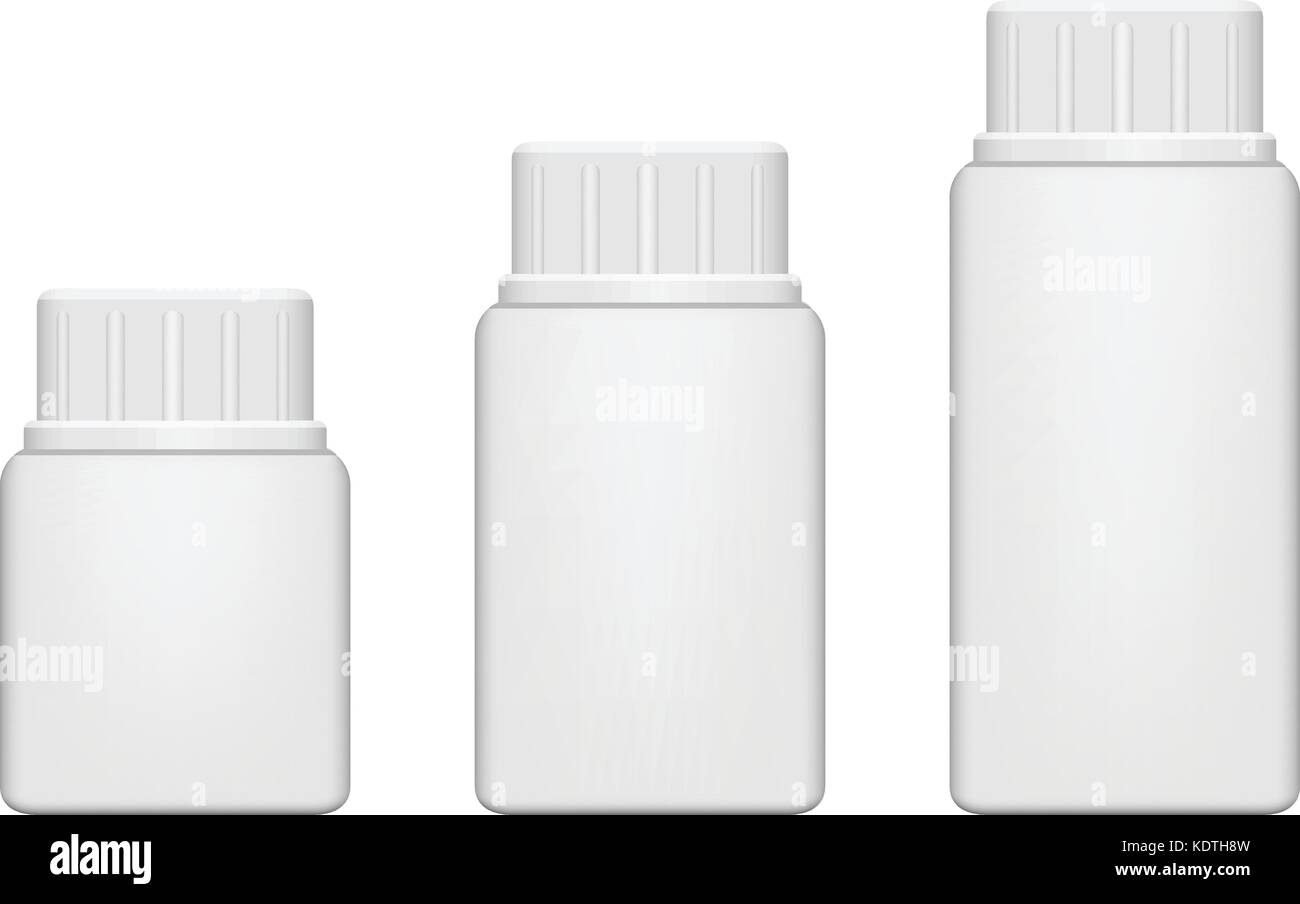 Realistic plastic rectangle pill bottle. Mock Up Template. Vector ...