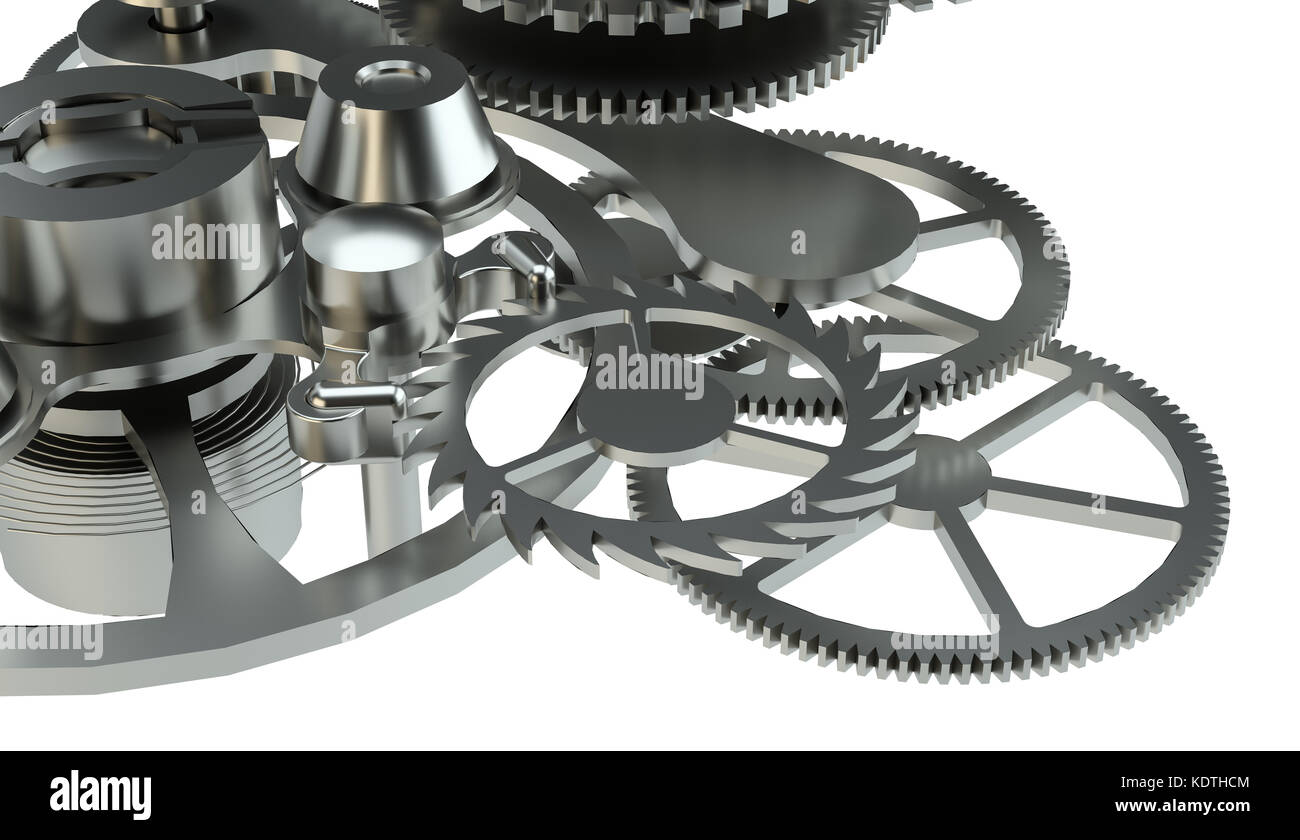 Metal watch mechanism on white background Stock Photo - Alamy