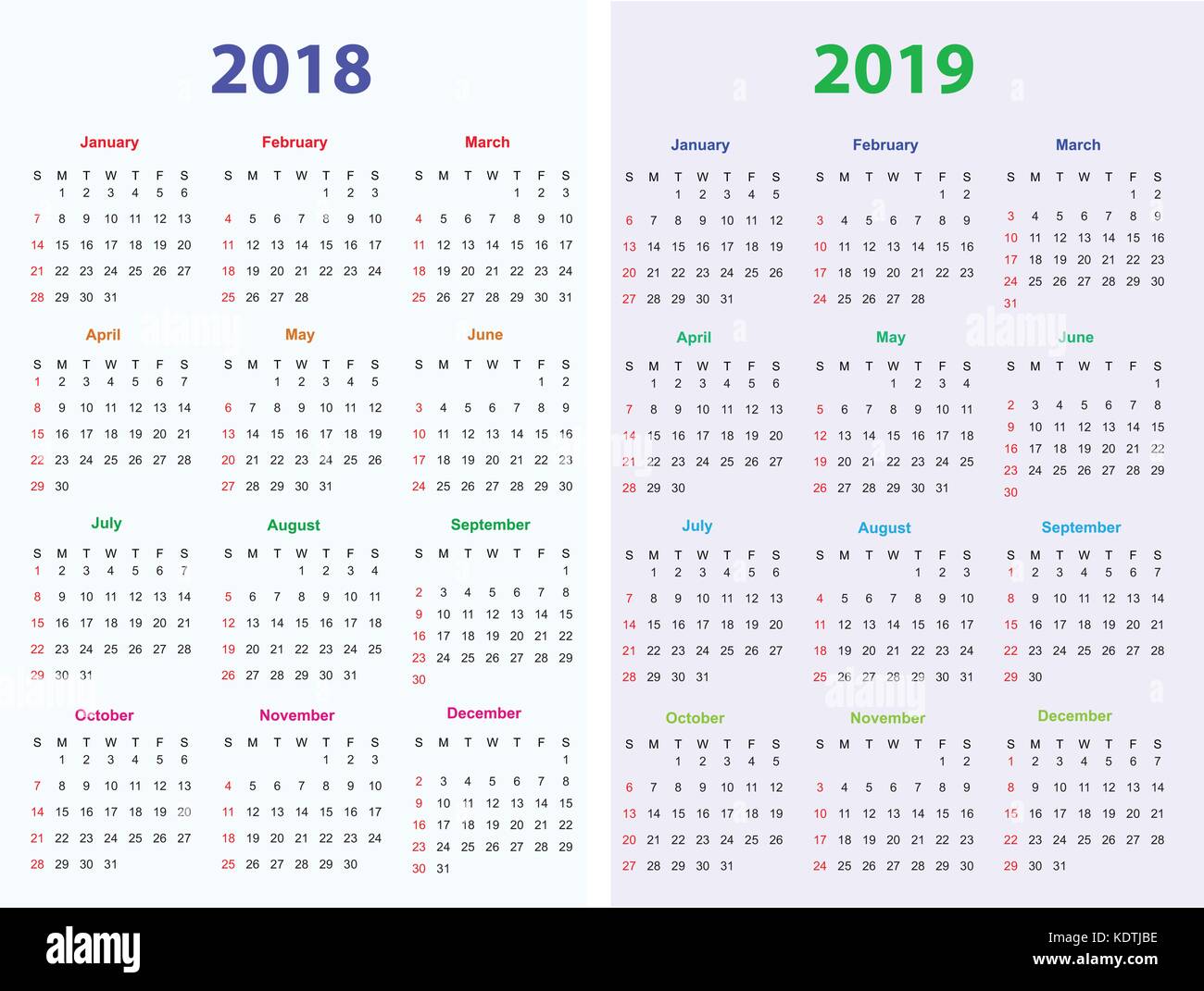 Calendar Design 2018,2019 Stock Vector Image & Art - Alamy