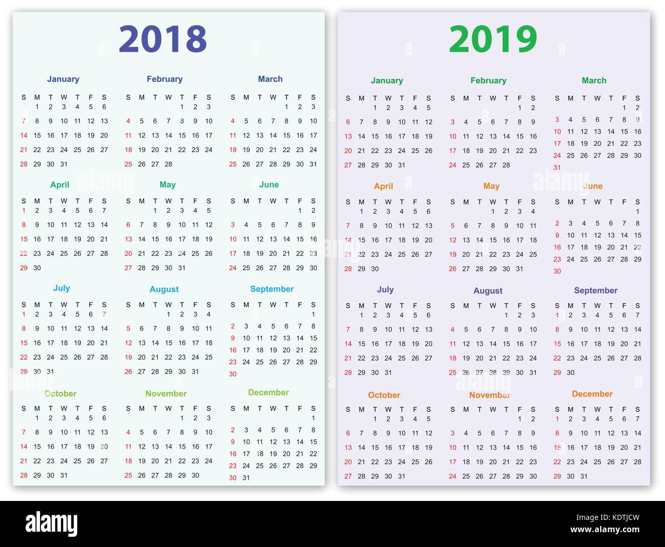 Calendar Design 2018,2019 Stock Vector Image & Art - Alamy