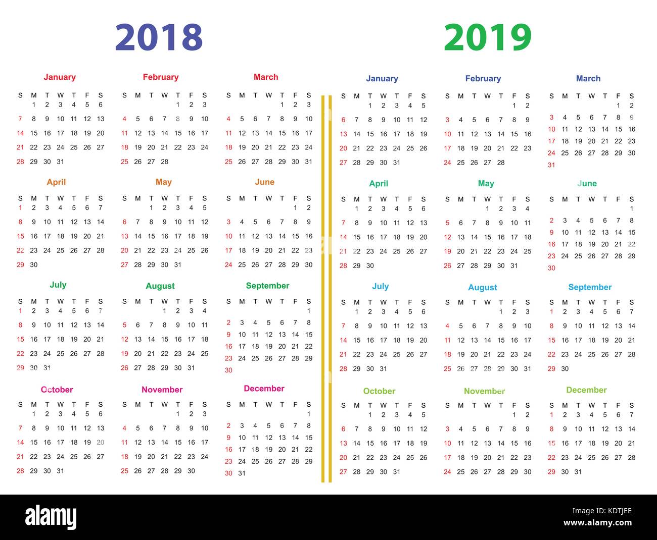 Calendar Design 2018,2019 Stock Vector Image & Art - Alamy