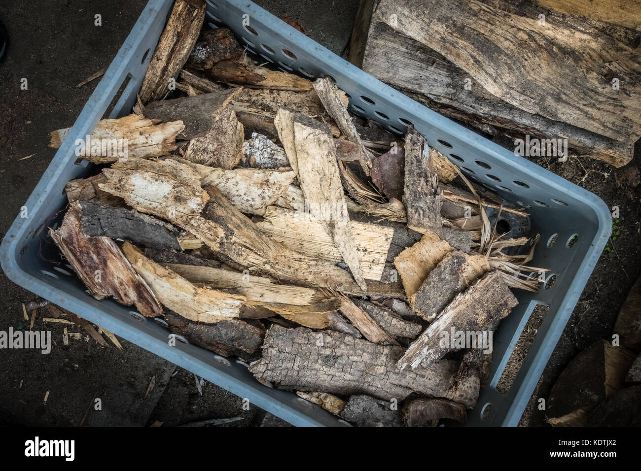 Large chunks of firewood in a basket Stock Photo - Alamy