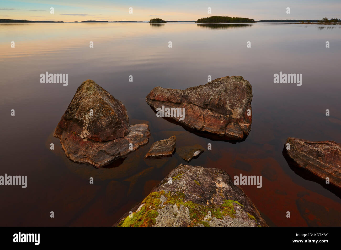 Finland landscape with lake and rocks at sunset. Koli. Pielinen Stock ...