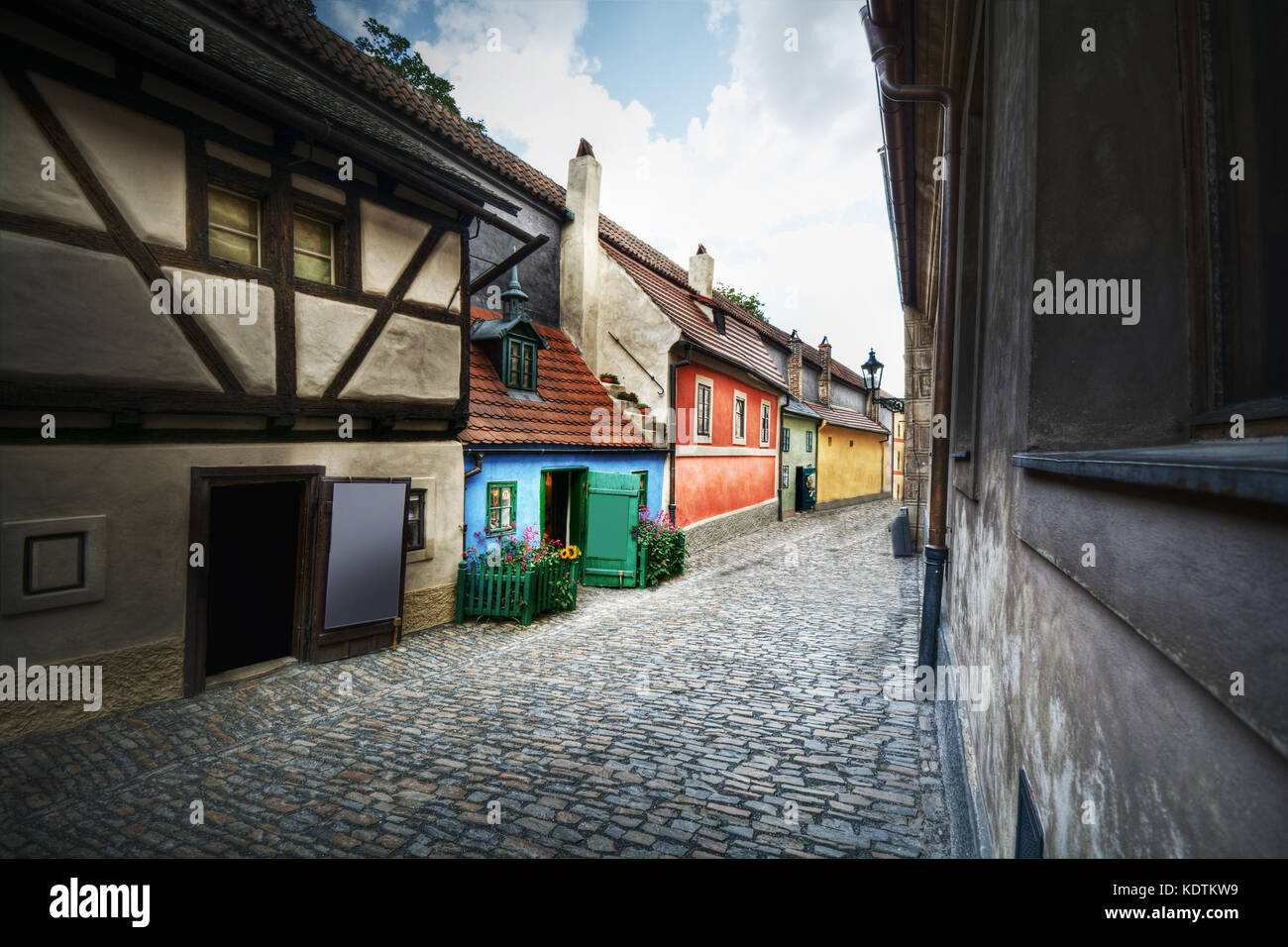 On his house at the golden lane at prague castle hi-res stock ...