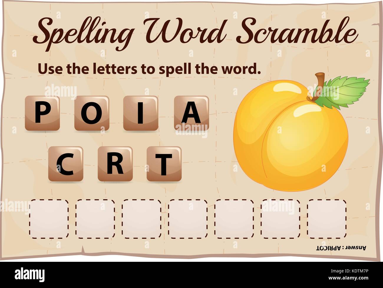 Spelling word scramble game with apricot illustration Stock Vector ...