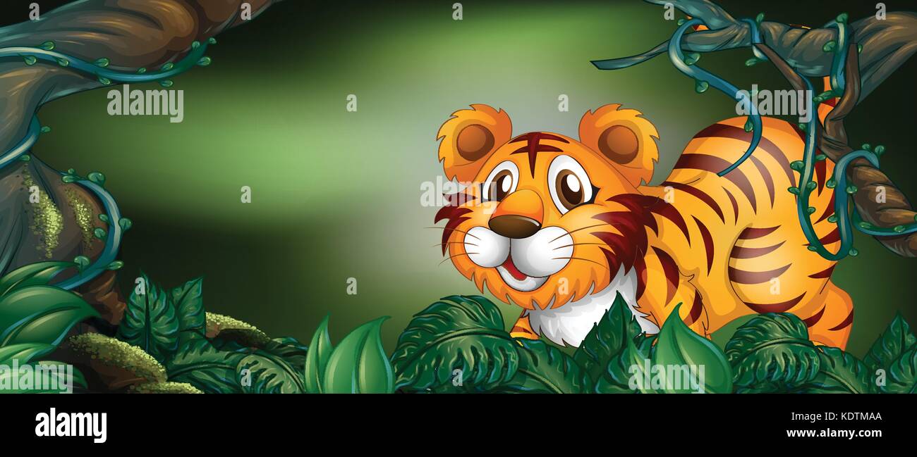 Tiger in lush green jungle Stock Vector Images - Alamy
