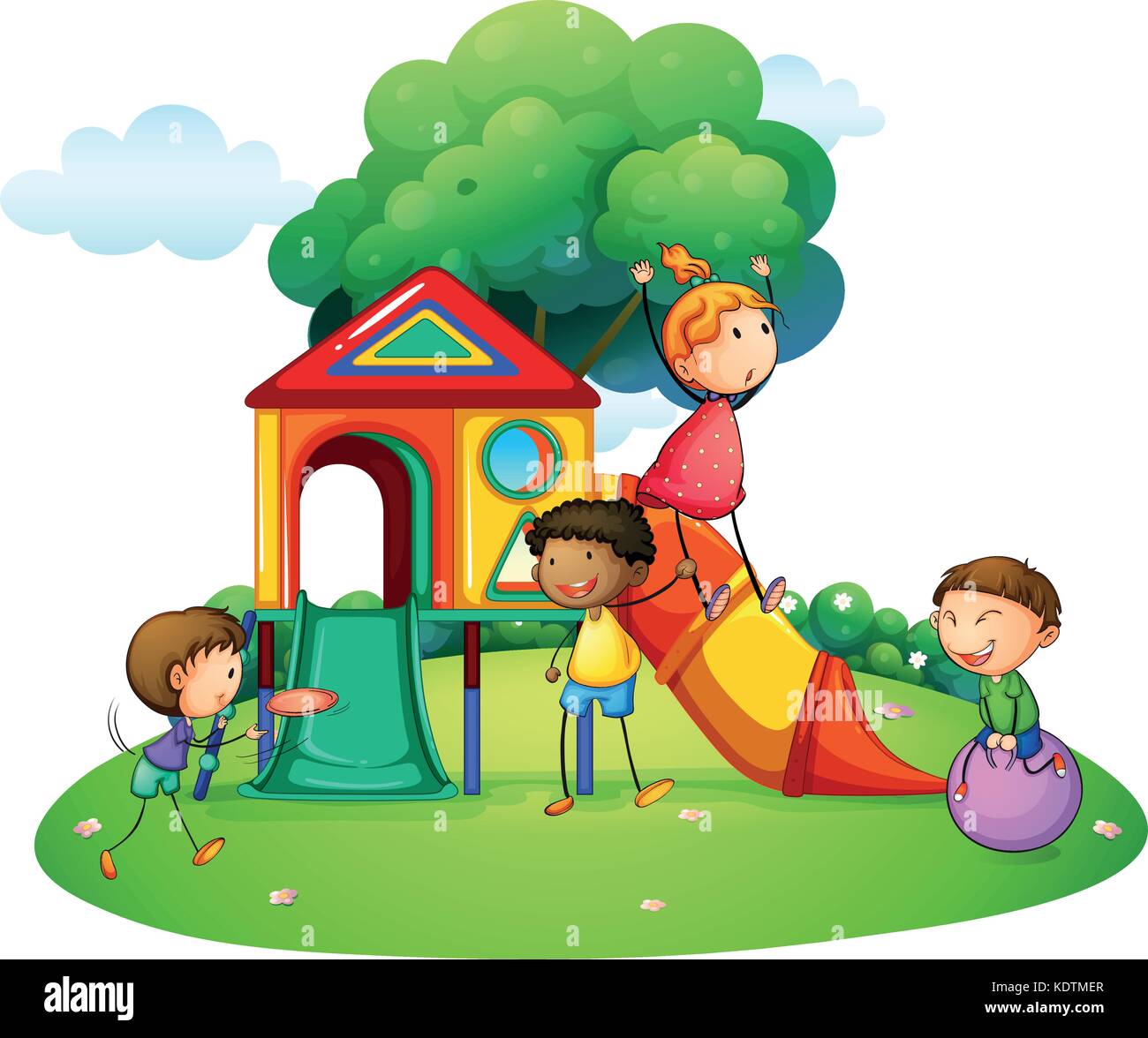 Many children playing on slide illustration Stock Vector Image & Art ...
