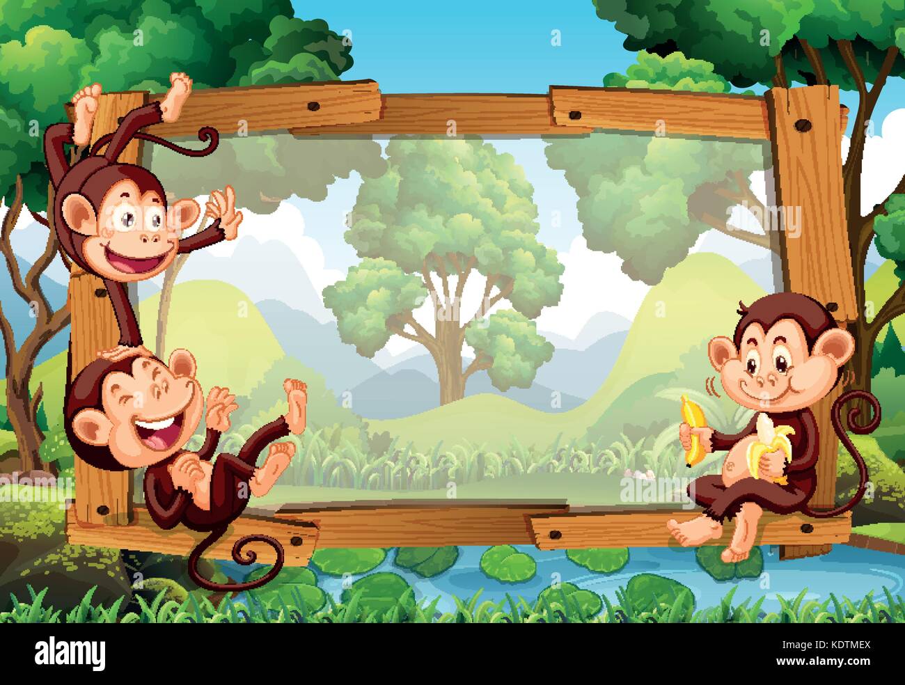 Frame design with monkeys in forest illustration Stock Vector Image ...
