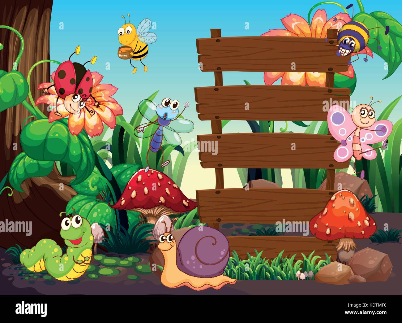 Many insects around wooden signs illustration Stock Vector Image & Art ...