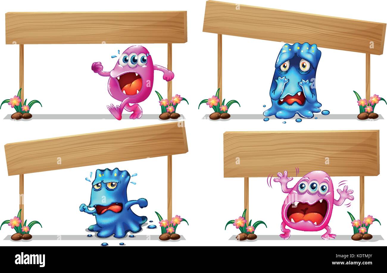 Wooden sign template with monsters illustration Stock Vector Image ...