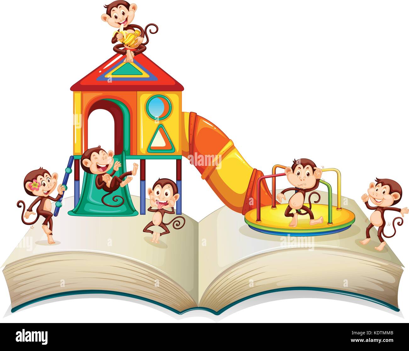 Monkeys playing slide on the book illustration Stock Vector Image & Art ...