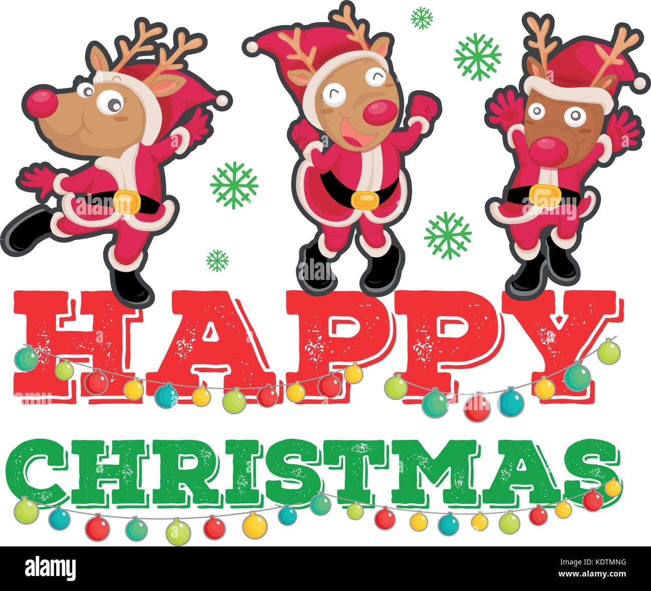 Christmas theme with three reindeers dancing illustration Stock Vector ...