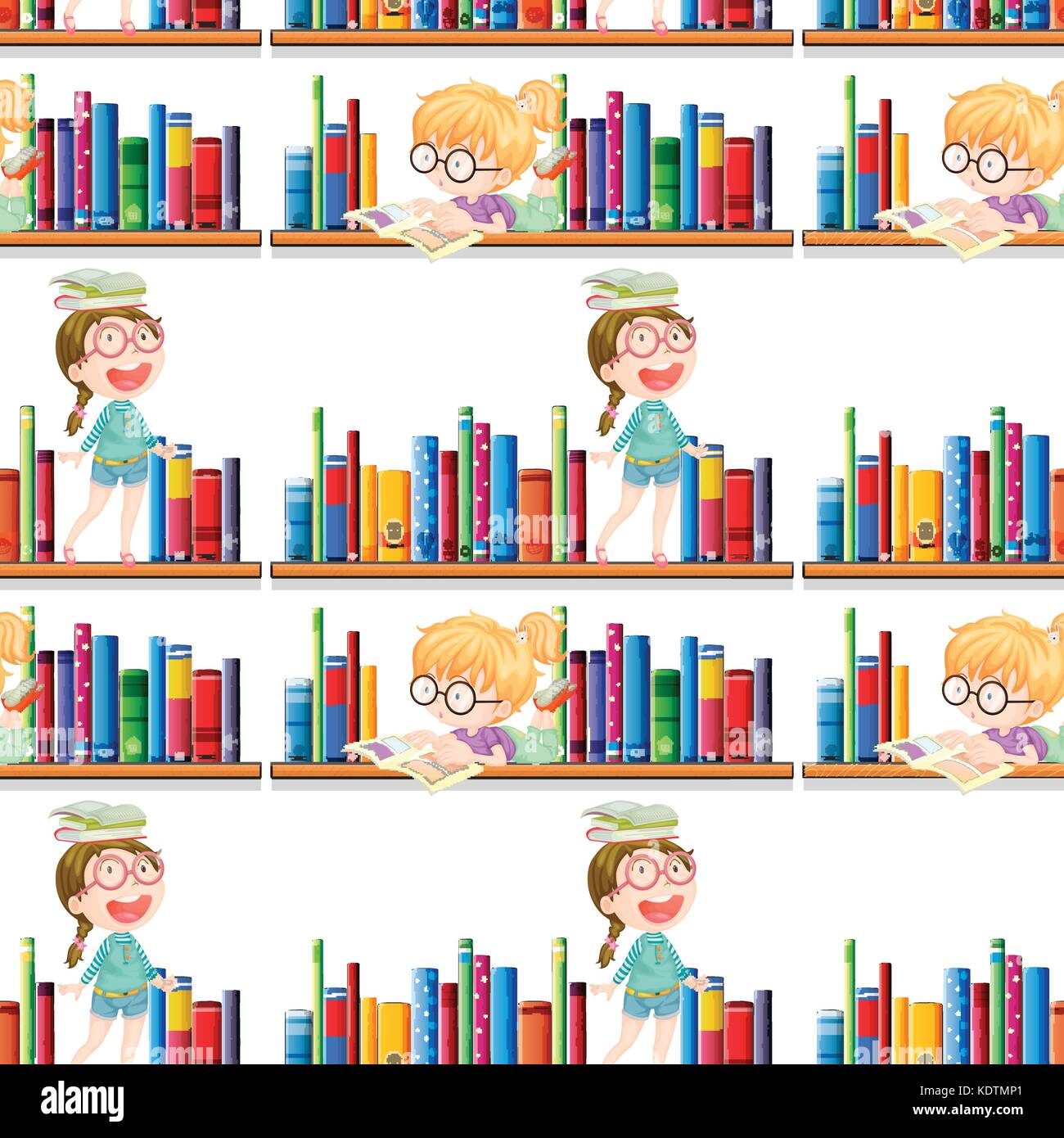 Seamless background design with kids and books illustration Stock ...