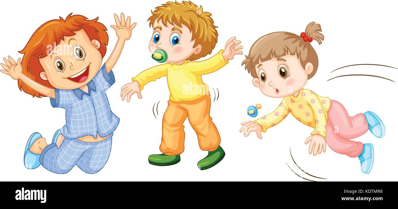 Three kids doing different activities illustration Stock Vector Image ...