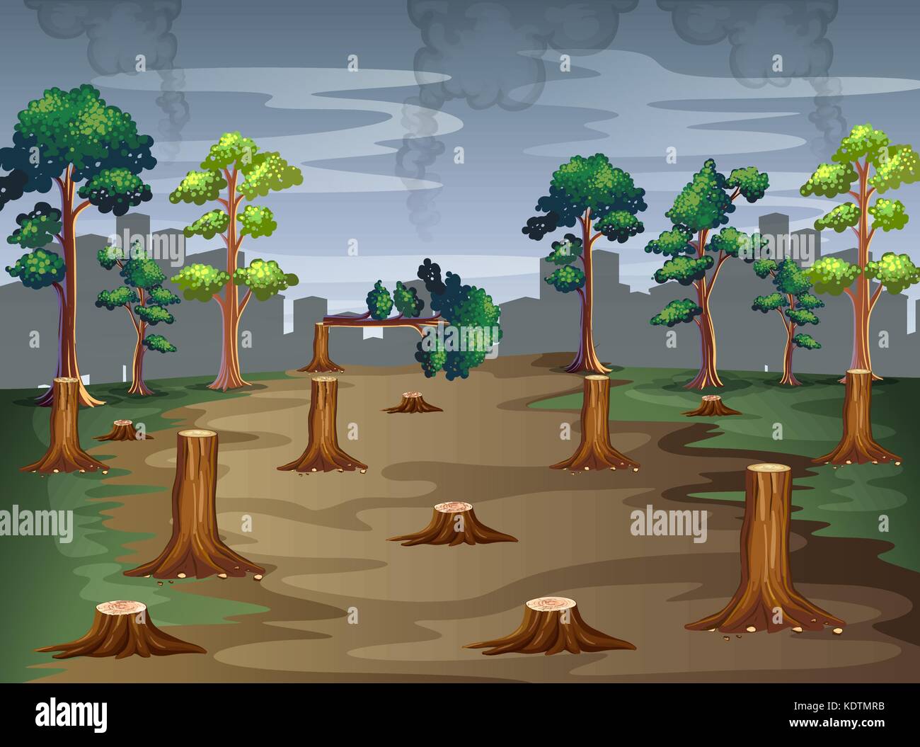 Scene with trees being chopped illustration Stock Vector Image & Art ...