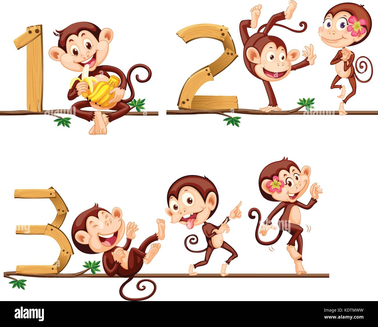 Monkeys and number one to three illustration Stock Vector Image & Art ...