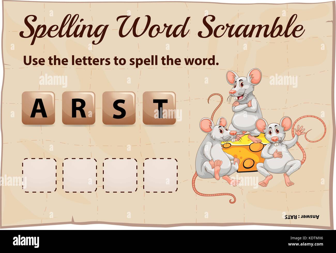 Spelling word scramble game with word rats illustration Stock Vector ...