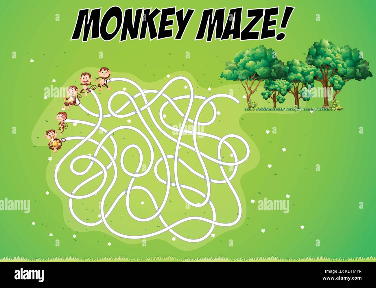 Maze game with monkeys and forest illustration Stock Vector Image & Art ...