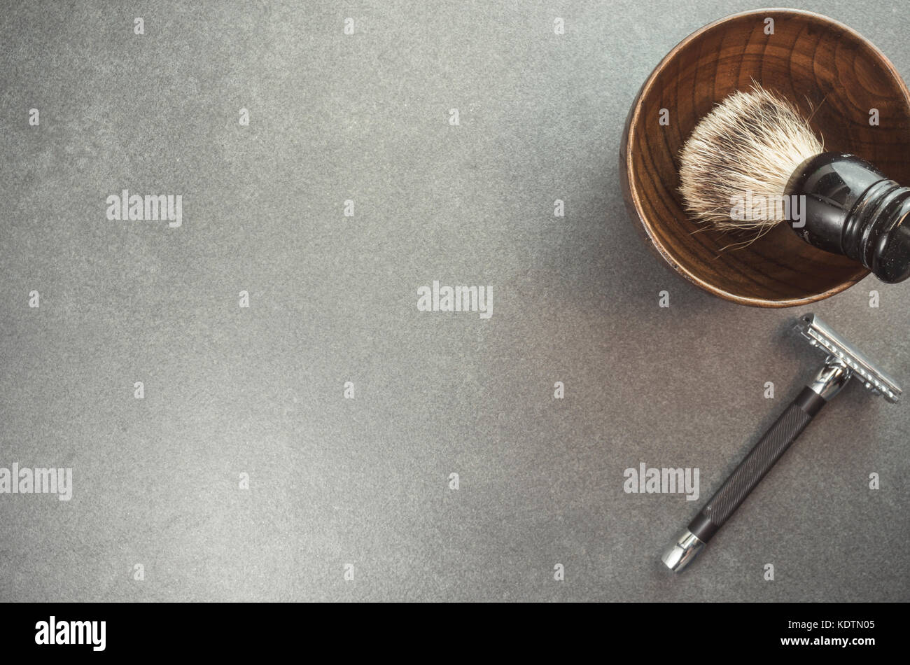 old style shaving tools on a stone surface - top view Stock Photo - Alamy