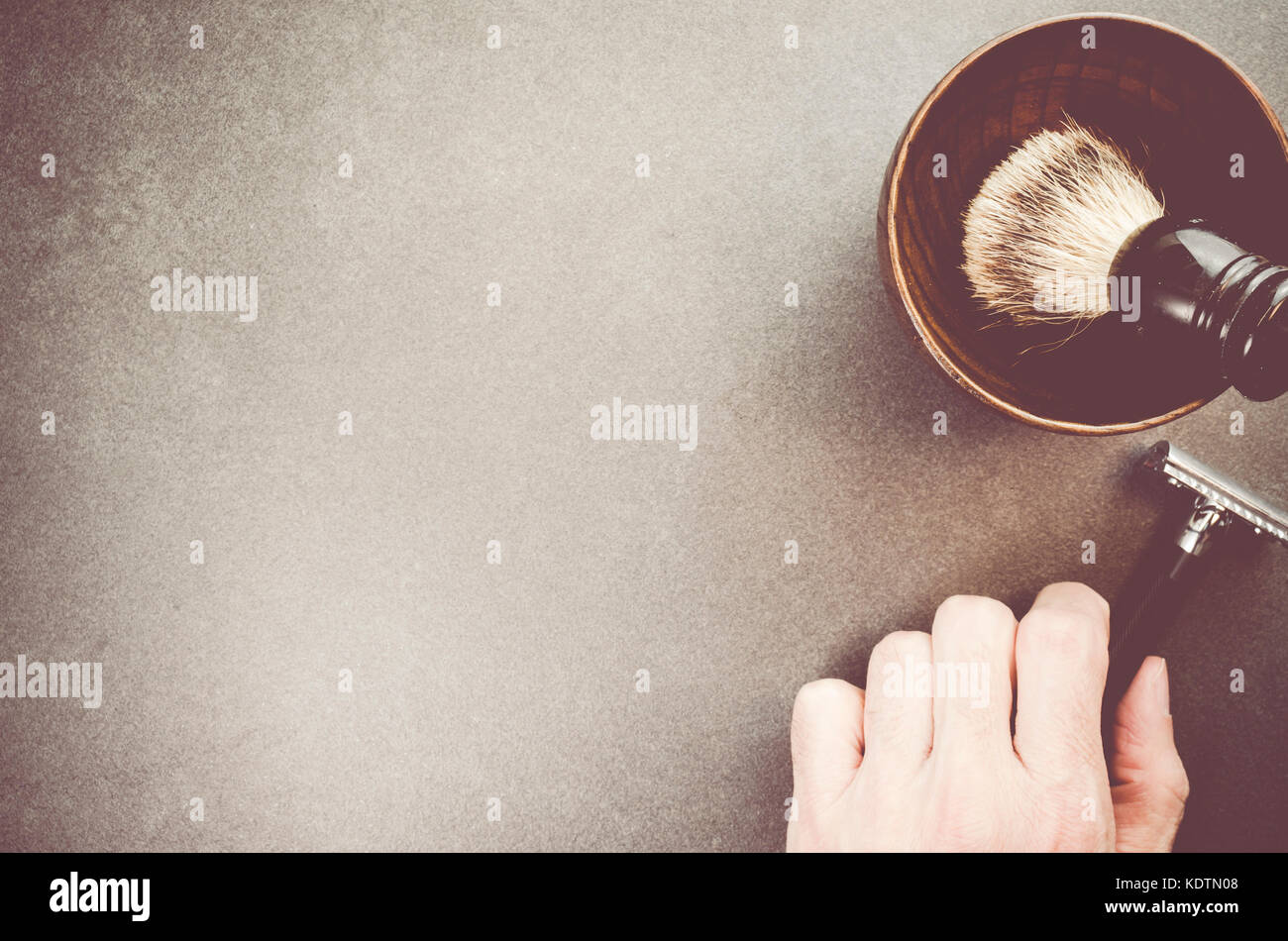 old style shaving tools on a stone surface - top view Stock Photo - Alamy