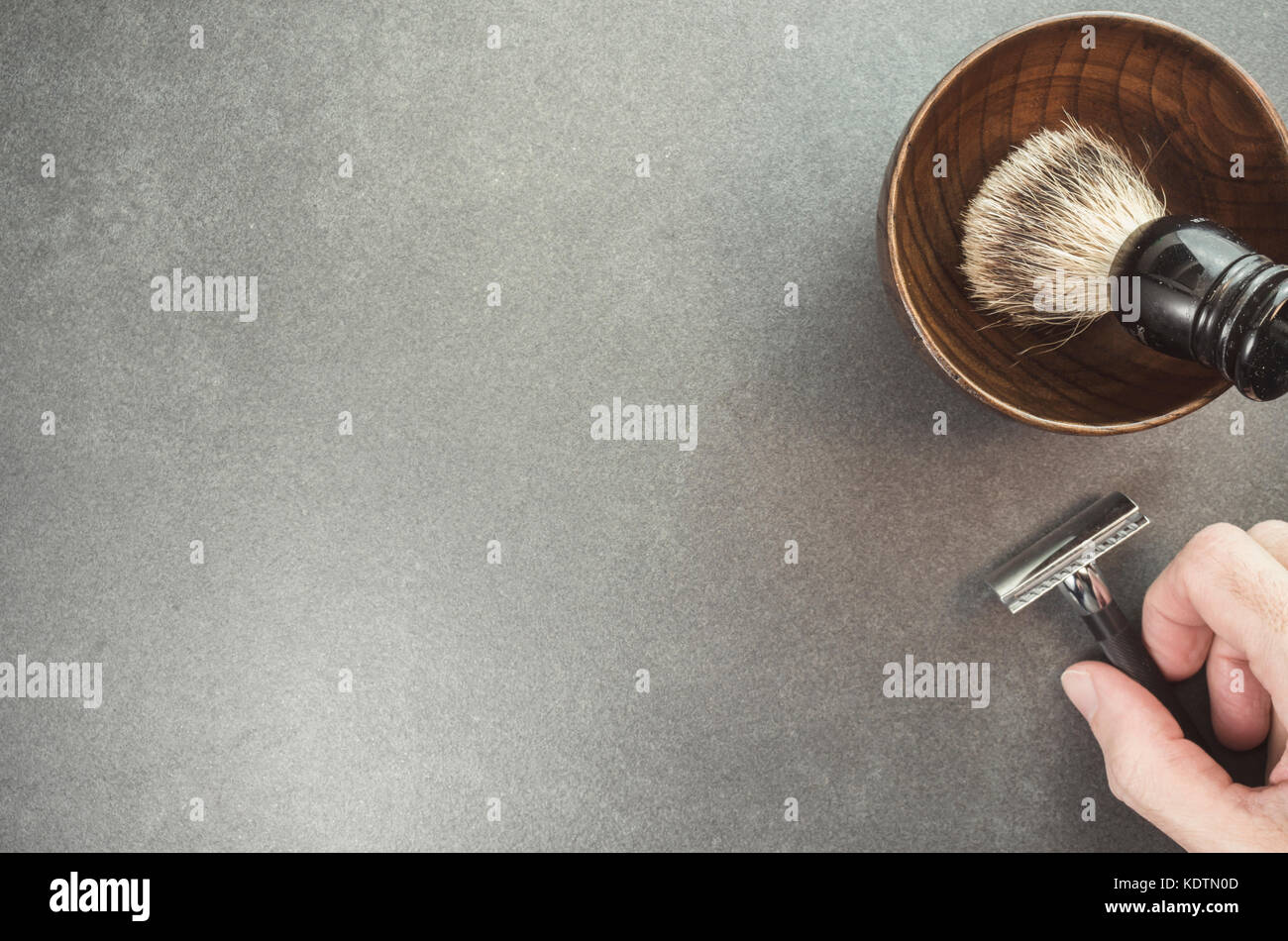 old style shaving tools on a stone surface - top view Stock Photo - Alamy