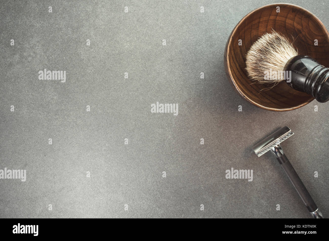 old style shaving tools on a stone surface - top view Stock Photo - Alamy