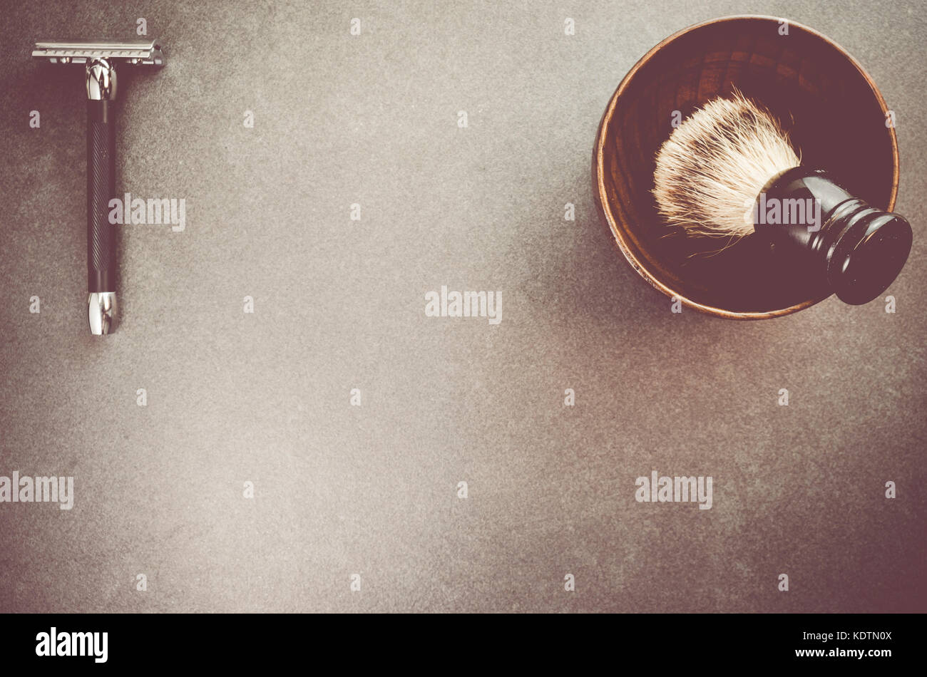 old style shaving tools on a stone surface - top view Stock Photo - Alamy