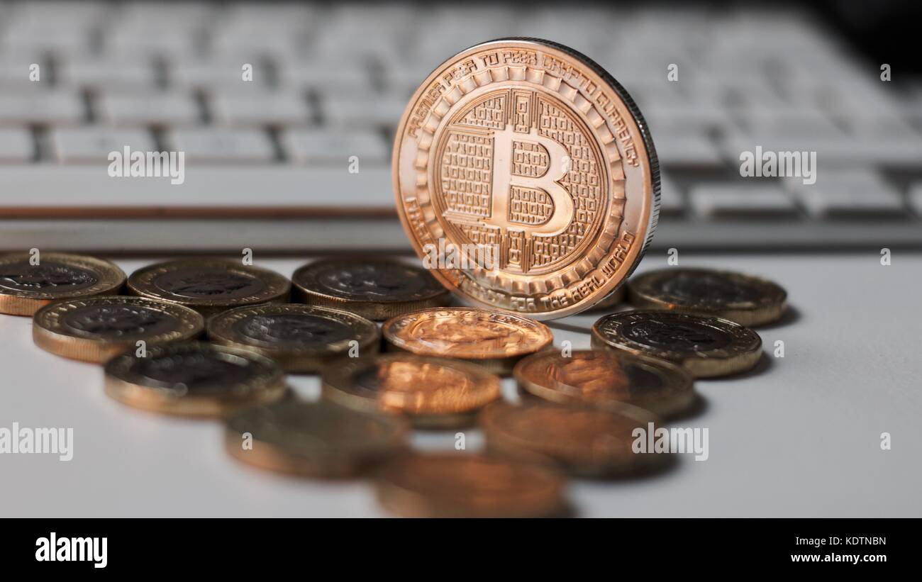 Digital currency physical metal bitcoin coin. Cryptocurrency coins ...