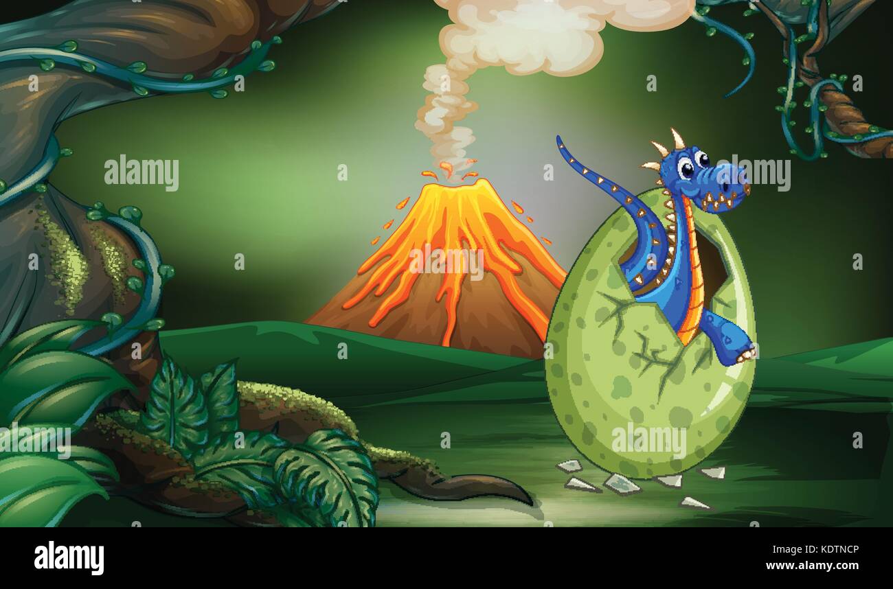 Blue dragon hatching egg in deep forest illustration Stock Vector Image ...