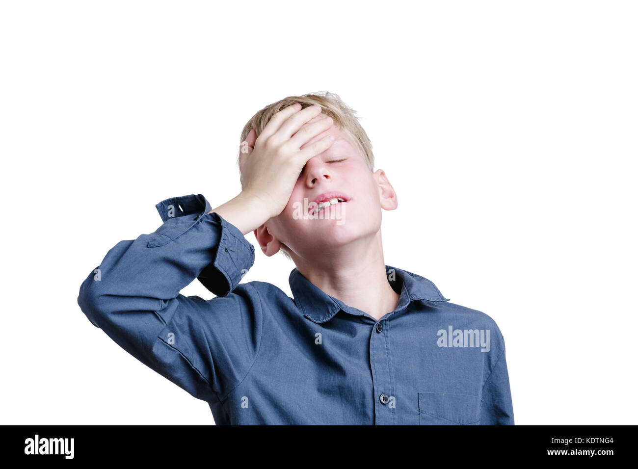 10-year old boy is in stress and having headache Stock Photo - Alamy