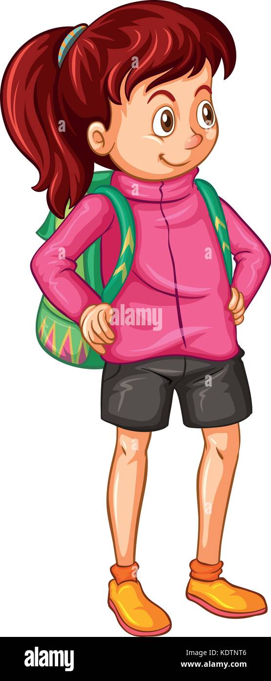 Girl in pink jacket and green backpack illustration Stock Vector Image ...