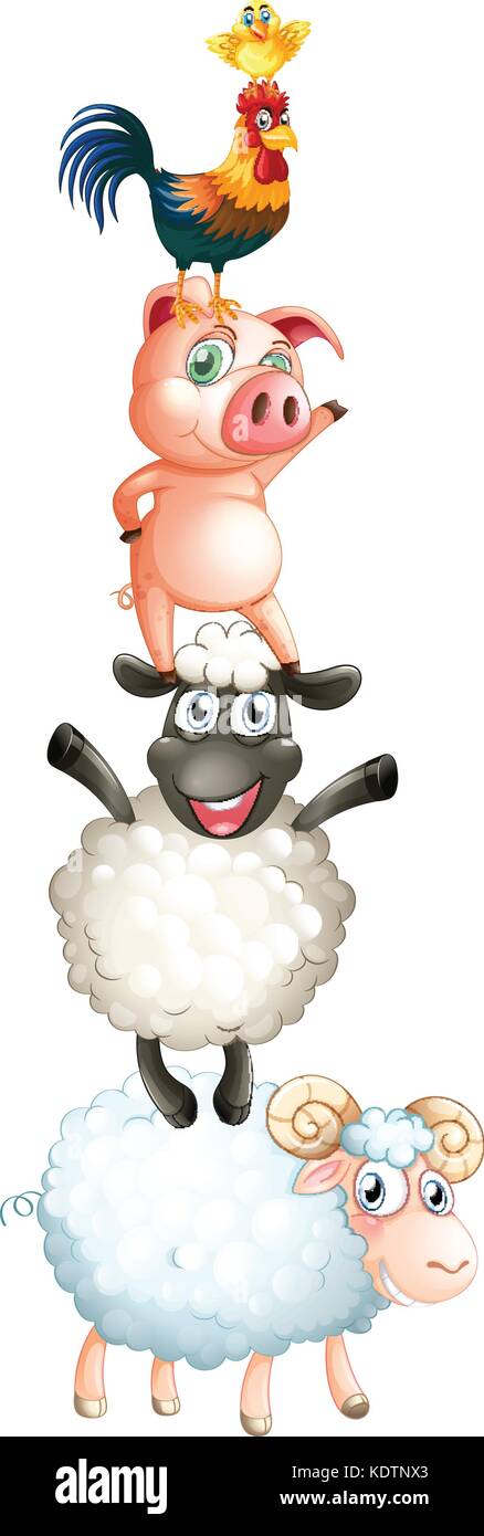 Farm animals standing on top of each other illustration Stock Vector ...