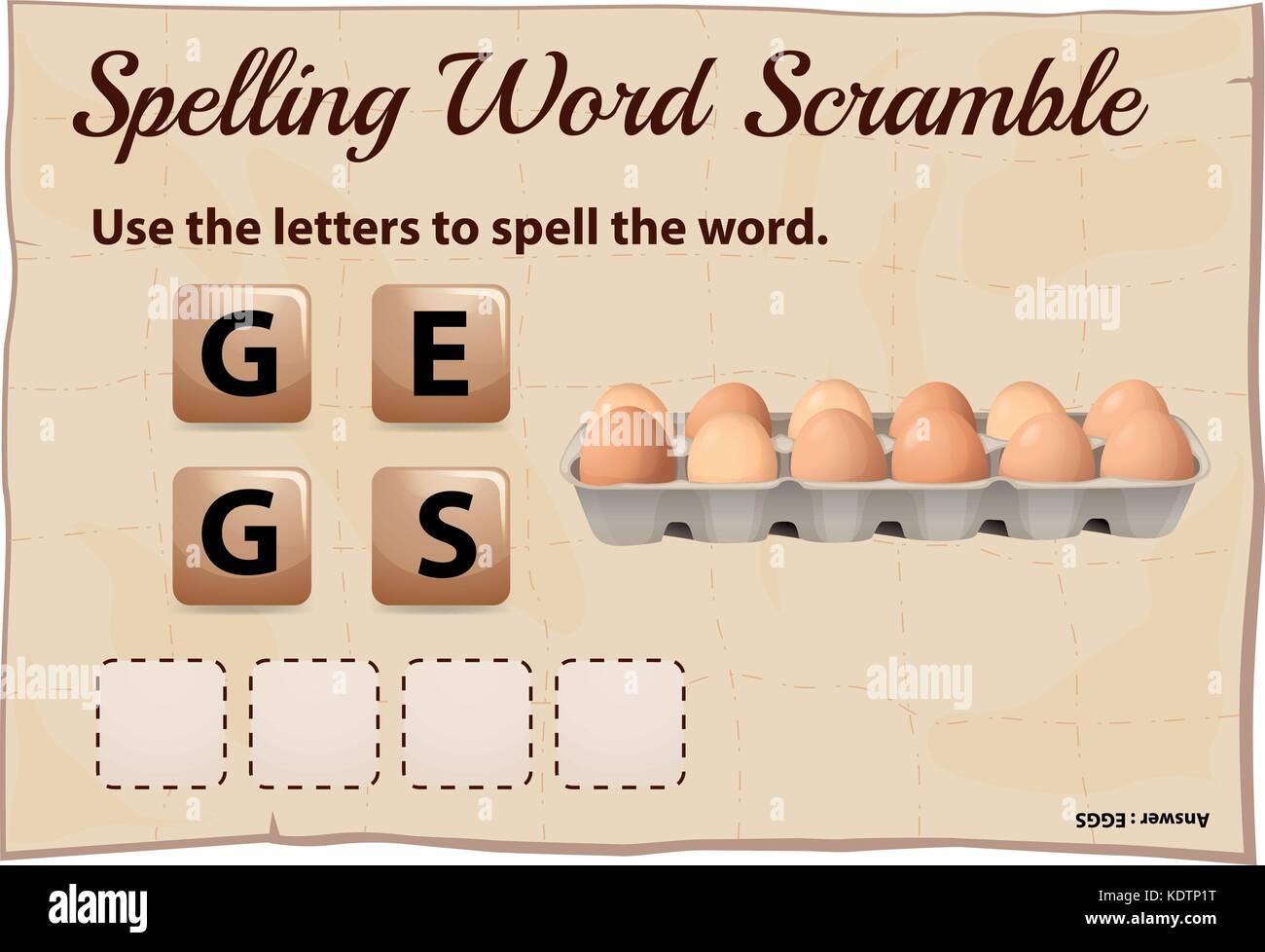Spelling word scramble for word eggs illustration Stock Vector Image ...