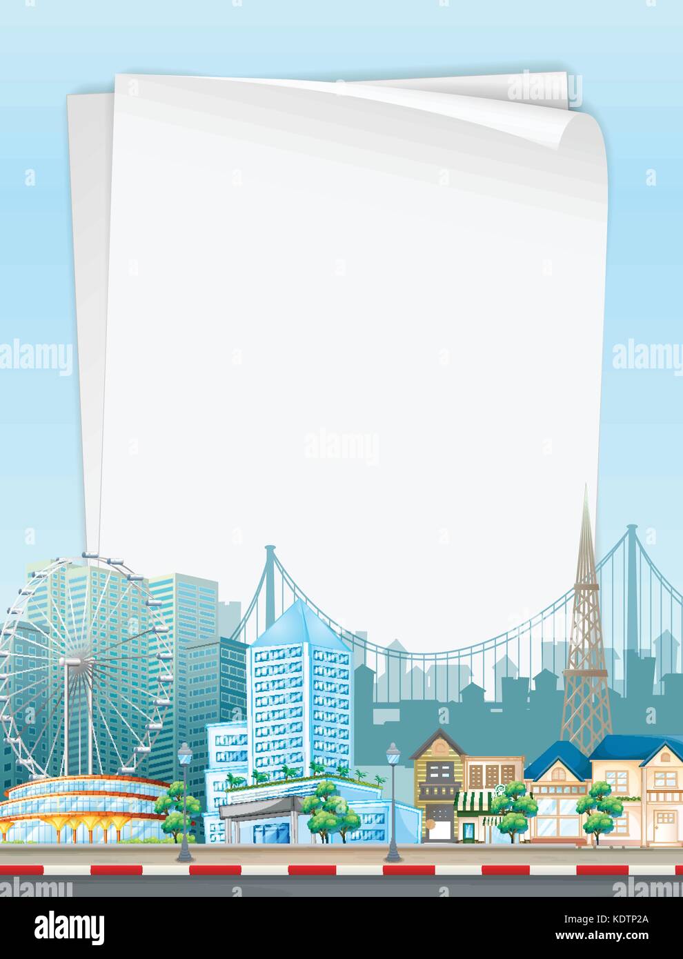 Paper template with city scene in background illustration Stock Vector ...