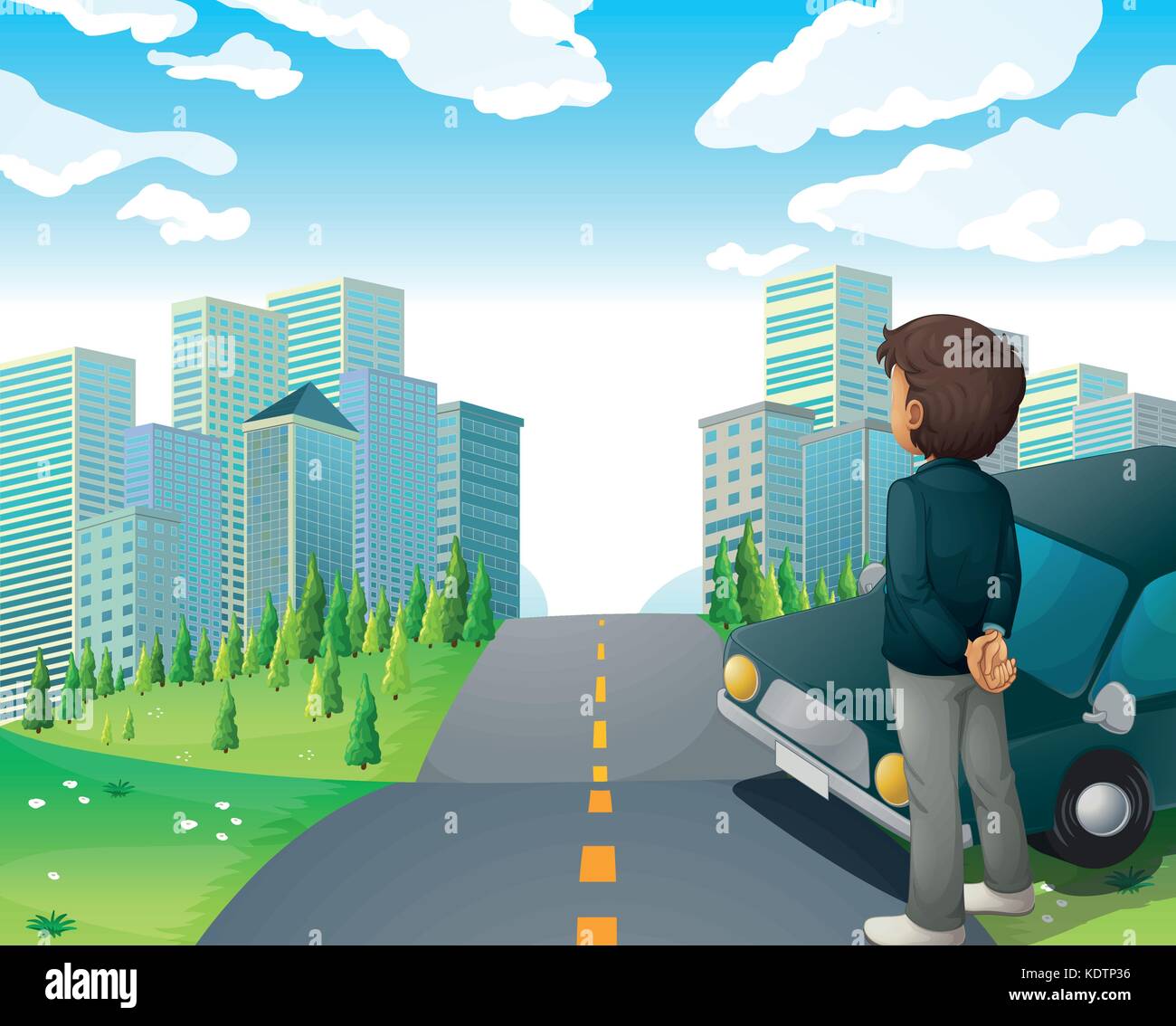 City scene with man on the road illustration Stock Vector Image & Art ...